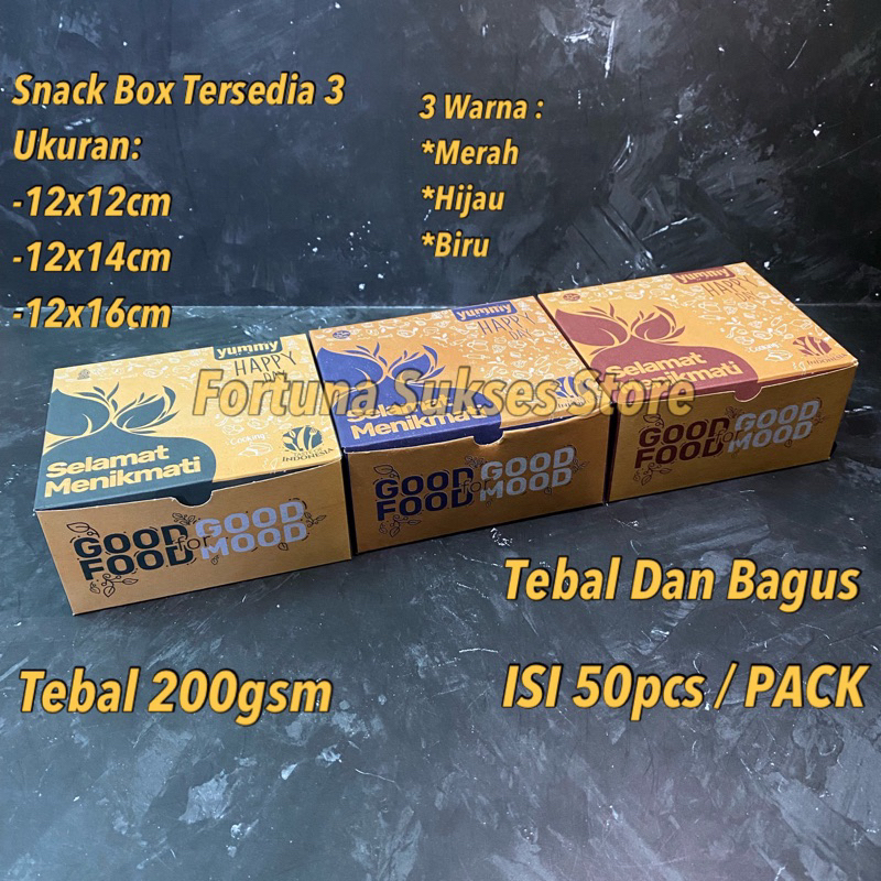 Jual ISI 50pcs - Dus Snack Box 12x12cm 12x14cm / Dus Snack Bahan Kraft ...
