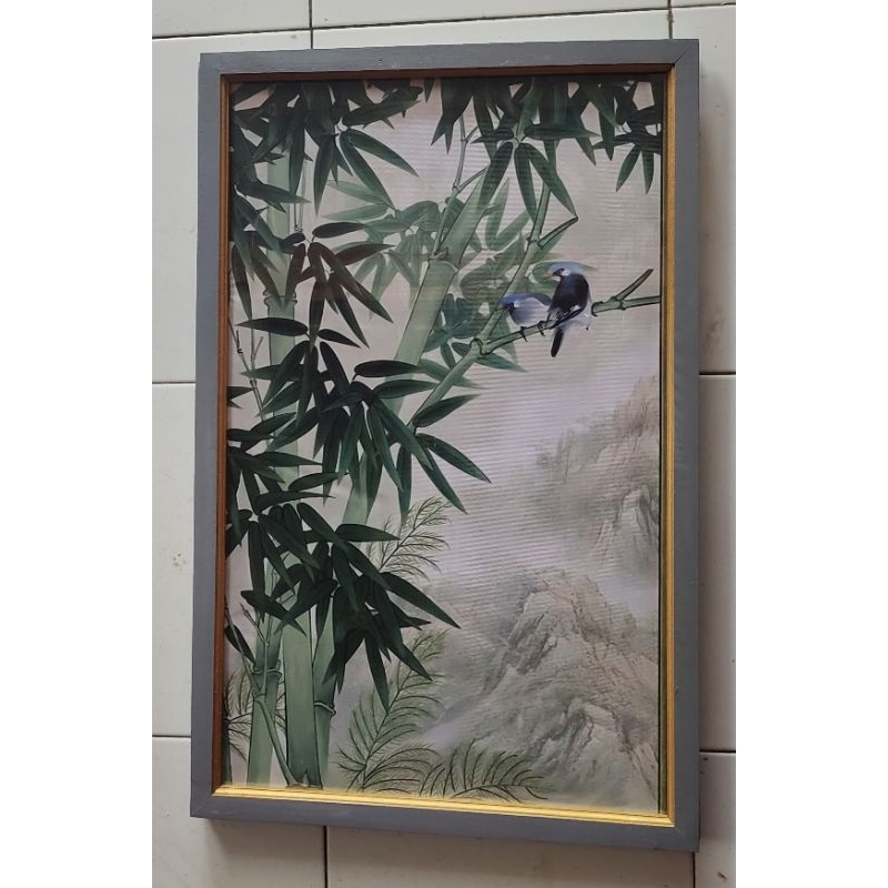 Jual hiasan dinding lukisan cetak bambu plus bingkai ukuran 85x55 ...