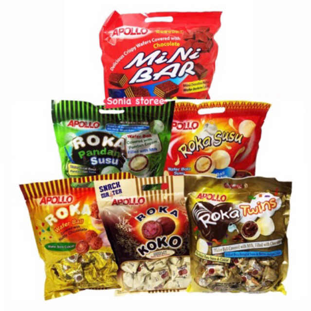 Jual Roka Apollo Wafer Ball Coklat Pandan Susu Koko Twin Mini Bar ...