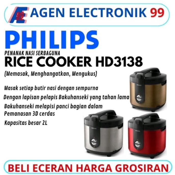Jual Philips Rice Cooker Magic Com Analog 2L HD3138 | Shopee Indonesia