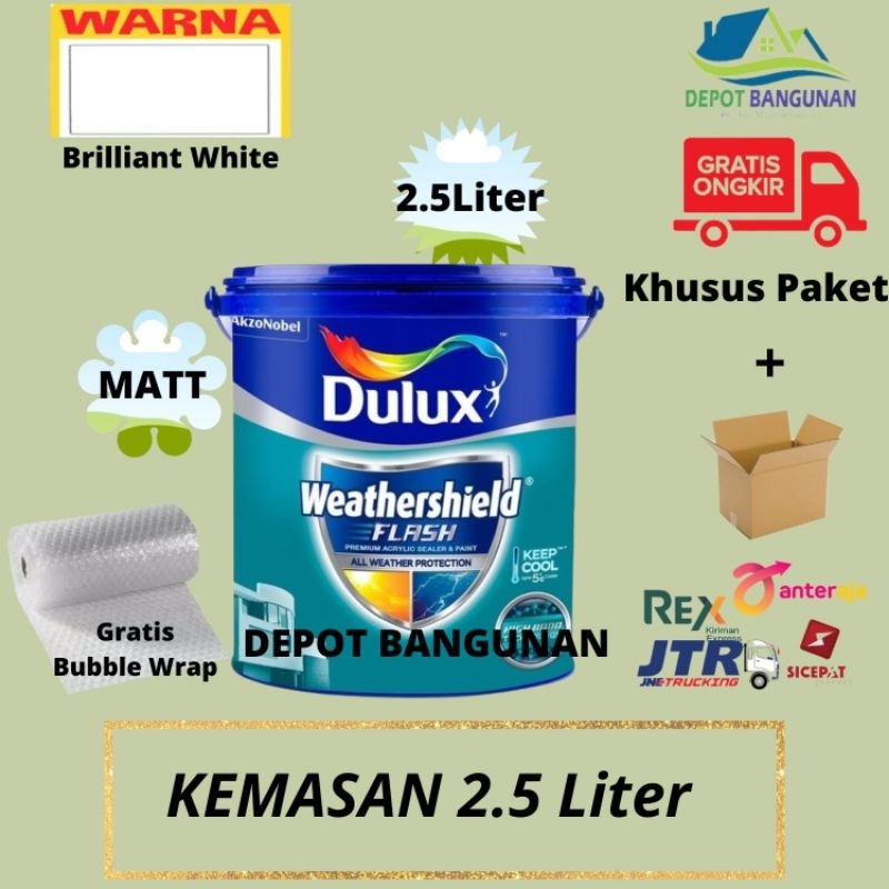 Jual Cat Tembok Dulux Weathershield Flash Brilliant White 2 5 Liter
