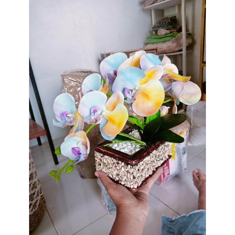 Jual anggrek latex set vas/HOME decor bunga anggrek latex/shabic bunga ...