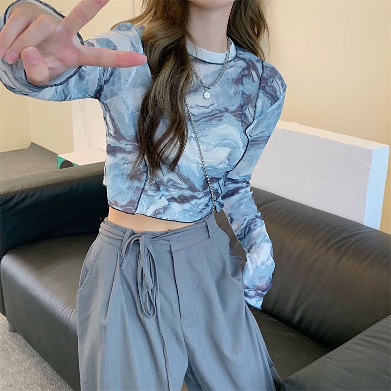 Jual y2k mesh top sheer marble korean transparent | Shopee Indonesia