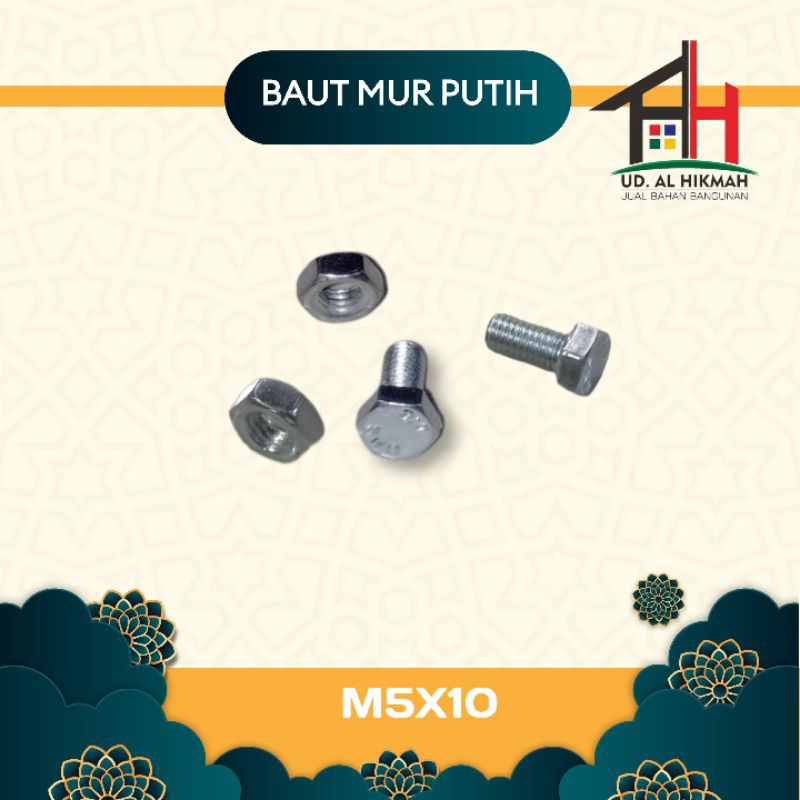 Jual PAKET 10 SET BAUT MUR HEX PUTIH M5 X 10 M5X10 KUNCI 8 MM | Shopee Indonesia