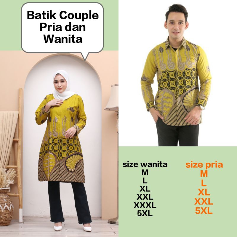 Jual Baju Batik Couple Pasangan Pria Dan Wanita Kuning Lemon Tunik ...