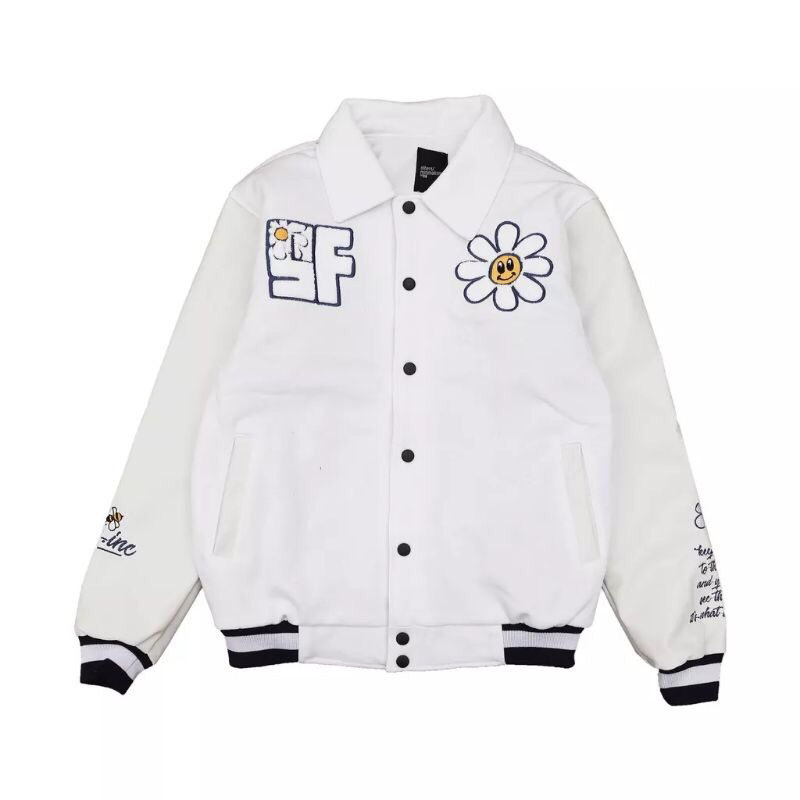 Jual OTHERBRANDS - VARSITY JACKET SUN FLOWER FULL WHITE | Shopee Indonesia