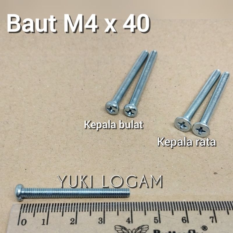 Jual 50 pcs Baut M4x40 kepala bulat dan kepala rata | Shopee Indonesia