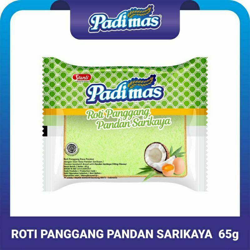 Jual Roti padi mas roti panggang pandan sarikaya 65g x 2 pc | Shopee ...