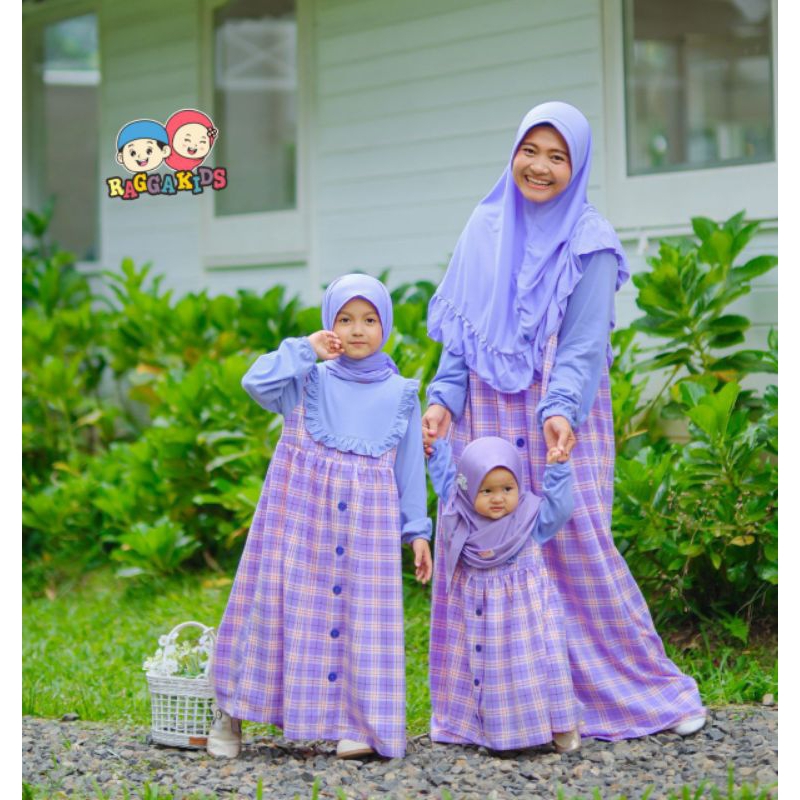 Jual RG 59 Lilac Raggakids Gamis Kaos Kombinasi Motif Kotak-kotak ...