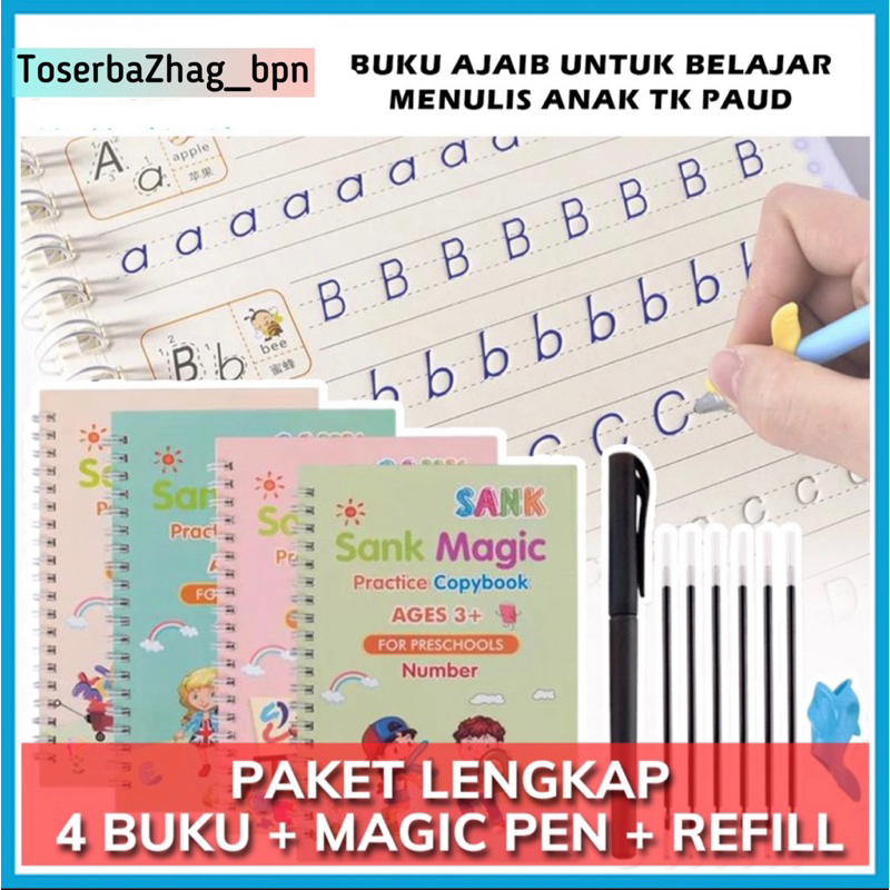 Jual 4 in 1 Buku belajar menulis huruf dan angka Magic Practice / Sank ...