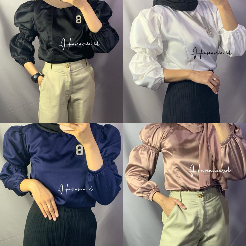 Jual BLOUSE ATASAN SATIN SILK GLOSY BALON BOOMBLE BAHU KOREA | Shopee ...