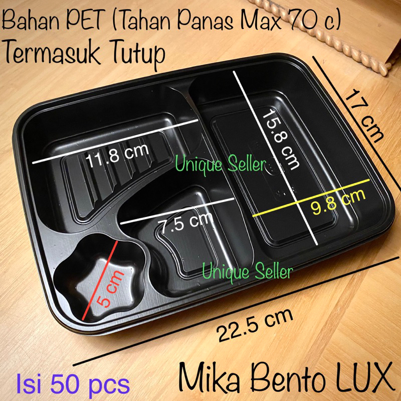 Jual [Isi50] Mika Box Bento Sekat 4 Bintang Hitam (Alas+Tutup) / Tray ...