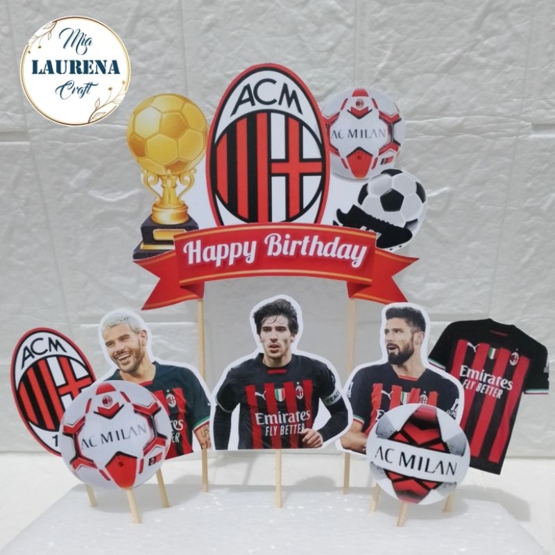 Jual topper birthday cake hiasan kue ulang tahun tema bola ac milan | Shopee Indonesia