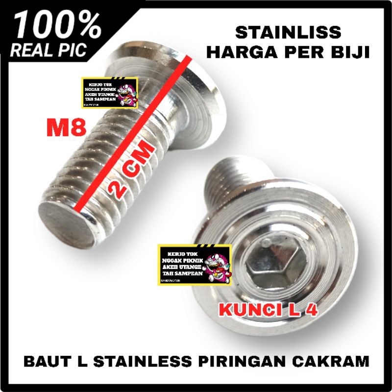 Jual BAUT L STAINLESS STANLES STENLES PIRINGAN DISK CAKRAM UNIVERSAL M8X20 DRAT 15 PER BIJI ...