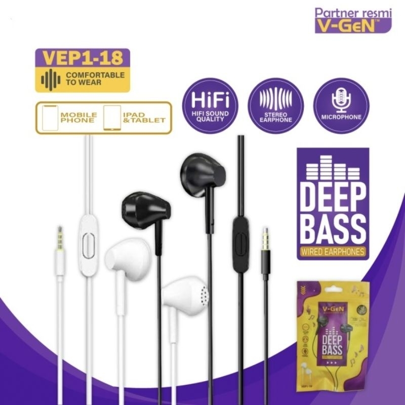 Jual Headset Handsfree VGEN VEP1-18 Earphone V-GEN VEP1-18 DEEP BASS ...
