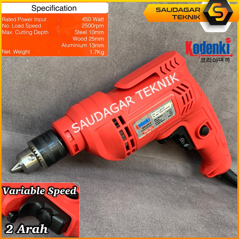 Jual Mesin Bor Besi Kayu 10 mm Kodenki Mesin Bor Tangan Listrik 2 Arah ...