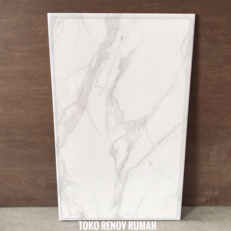 Jual keramik dinding 25x40 putih motif carara (glossy)/ keramik dinding kamar mandi/ keramik ...