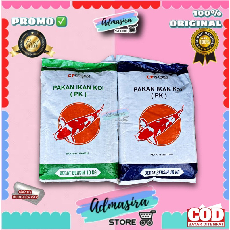 Jual PK KOI Pakan Koi 10kg 1 sak karung Pk merah hijau Cppetindo ...