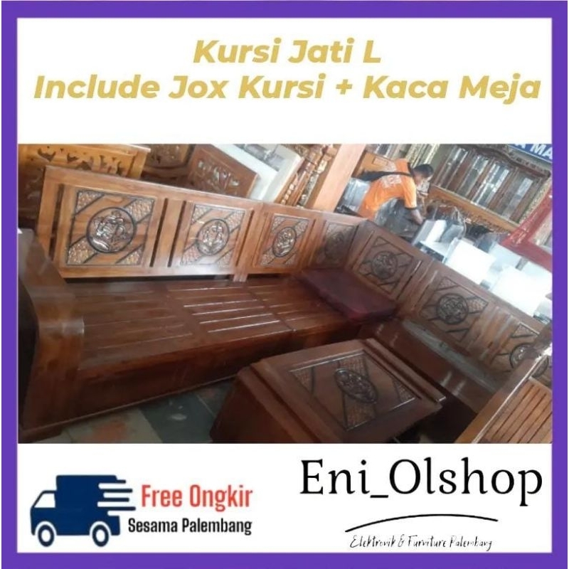 Jual KURSI JATI L, KURSI TAMU JATI LENGKAP DENGAN JOX KURSI + KACA MEJA ...