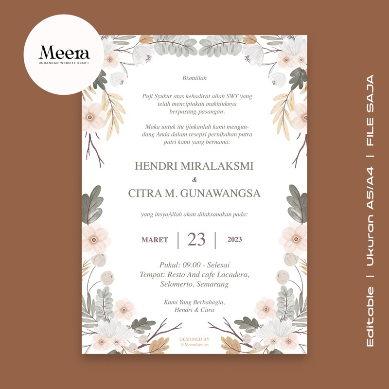 Jual Custom Desain Undangan Pernikahan Digital | Floral Illustrated ...