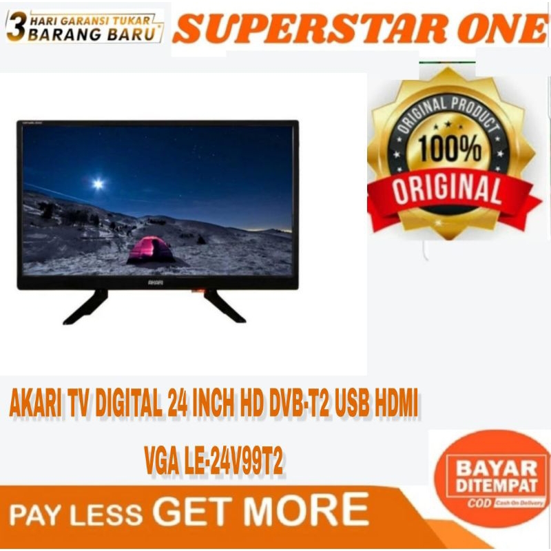 Jual TV AKARI Led Digital 24 inch HD DVB-T2 USB HDMI VGA LE-24V99T2 TV ...