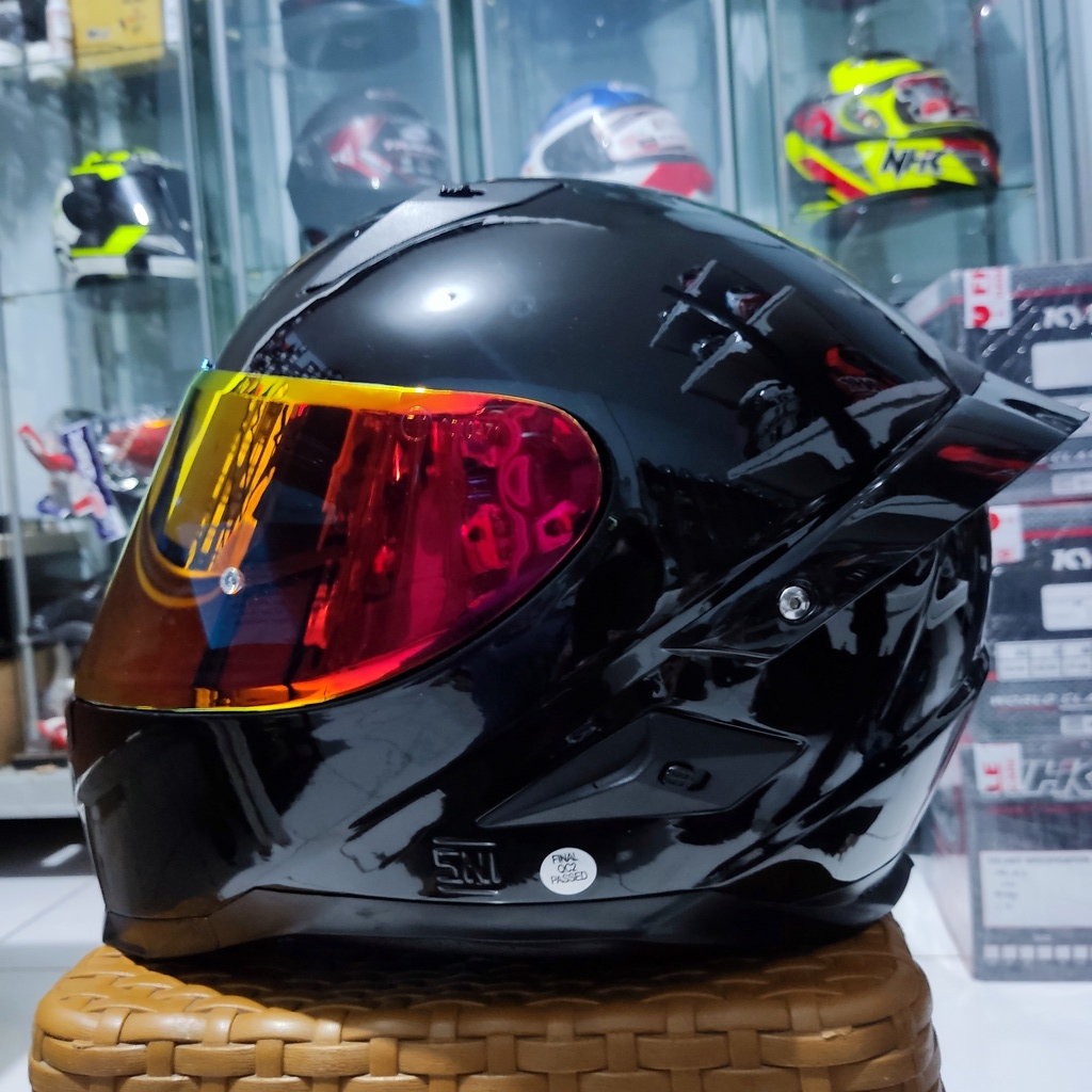 Jual HELM SNAIL FFS1 SOLID BLACK GLOSSY FULL FACE VISOR IRIDIUM RED ...