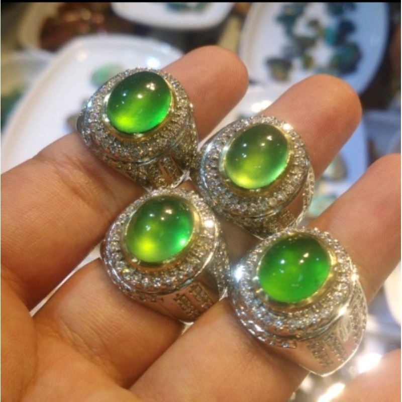 Jual Natural batu Giok Burma Type C Ring alpaka microsetting | Shopee ...
