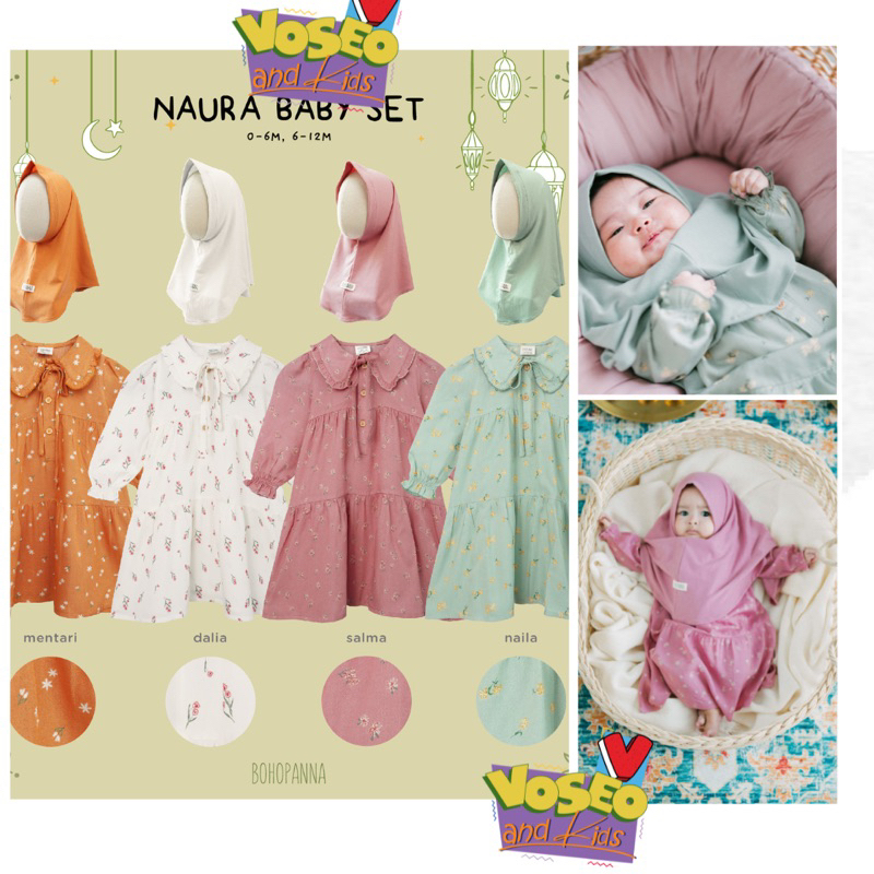 Jual BOHOPANNA Raya Collection Naura Baby Set / Naura Set - Gamis + Hijab Anak Baju Lebaran Boho ...