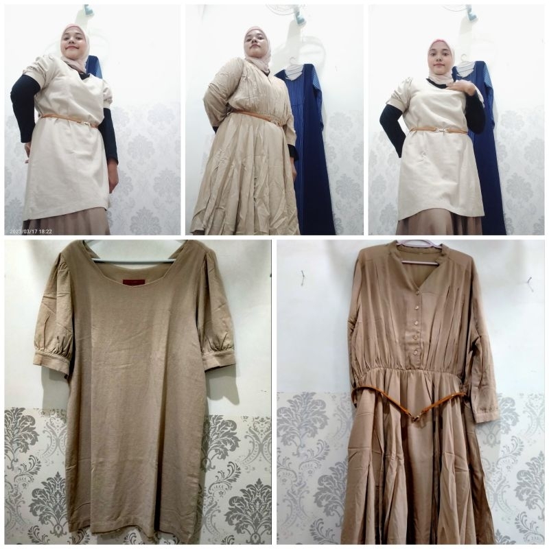 Jual Dress lengan balon dan Tunik jumbo free belt | Shopee Indonesia