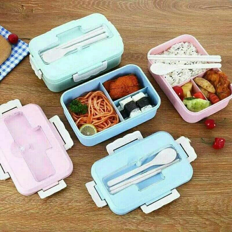 Jual Lunch Box Set Kotak Bekal Makan Jerami Gandum kotak makan 1000ml 4 In 1 Free Sendok Tempat ...