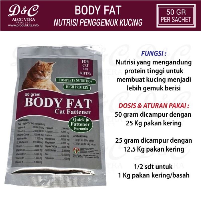 Jual Body Fat Cat 50g Vitamin Penggemuk Kucing Sachet Bubuk Nutrisi ...