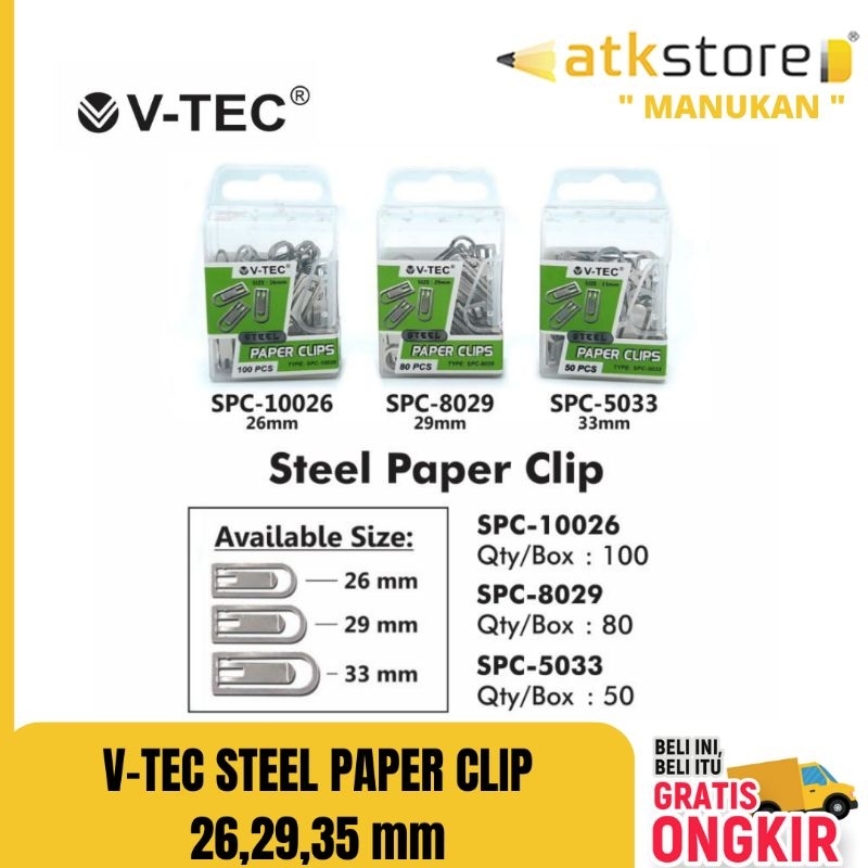 Jual Steel Paperclip V-Tec SPC 26 29 33 mm || Paper Clip Kertas Baja ...