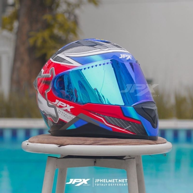 Jual Helm JPX X-819 VALKYRIE Motif Mandalika Lombok Pride Kaca Blue ...