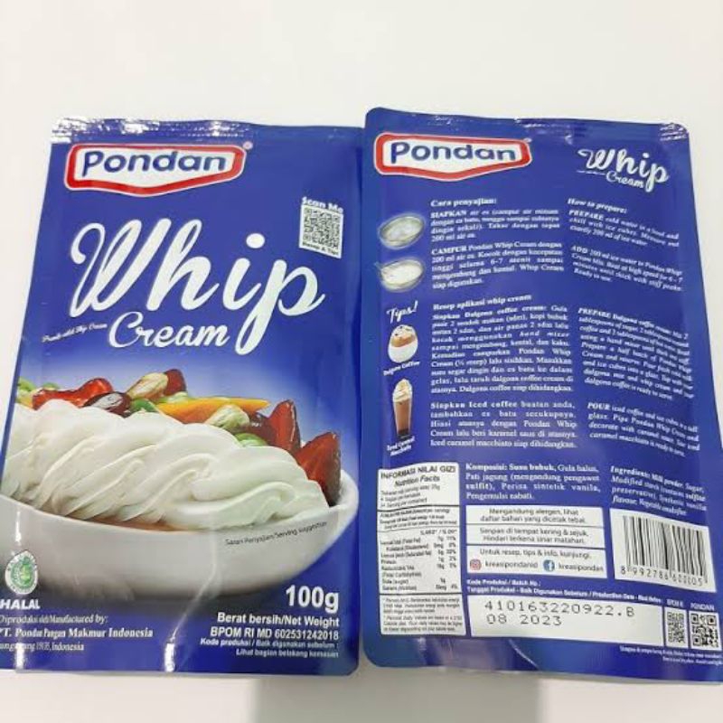 Jual [ 100 GRAM ] Pondan Whip Cream 100 Gram Pondan Whipping Cream 100 ...