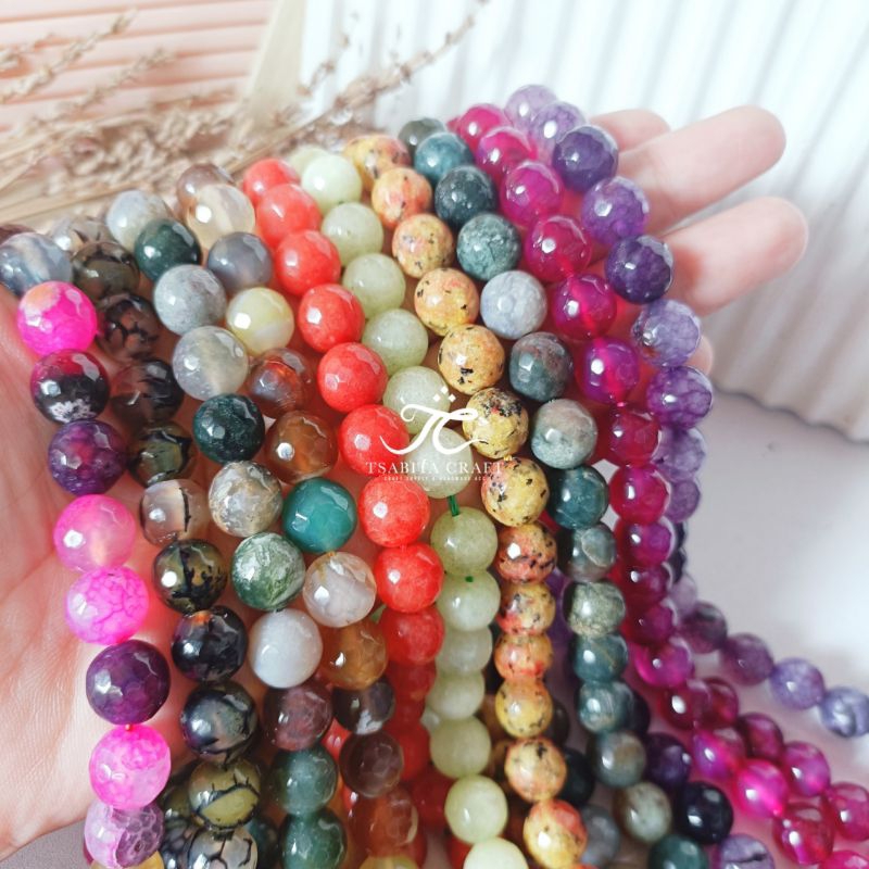 Jual Batu Alam Agate Cutting Ukuran 6mm 8mm 10mm Per String | Shopee ...
