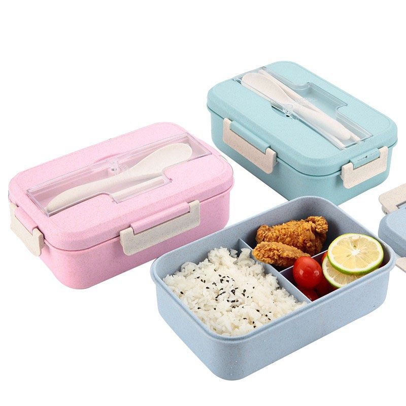 Jual Lunch Box Set / Kotak Bekal Makan Jerami / Kotak Makan Anti Tumpah Free | Shopee Indonesia