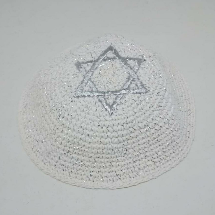 Jual Topi Yahudi SILVER STAR OF DAVID White Silver Knitted Kippah by ...