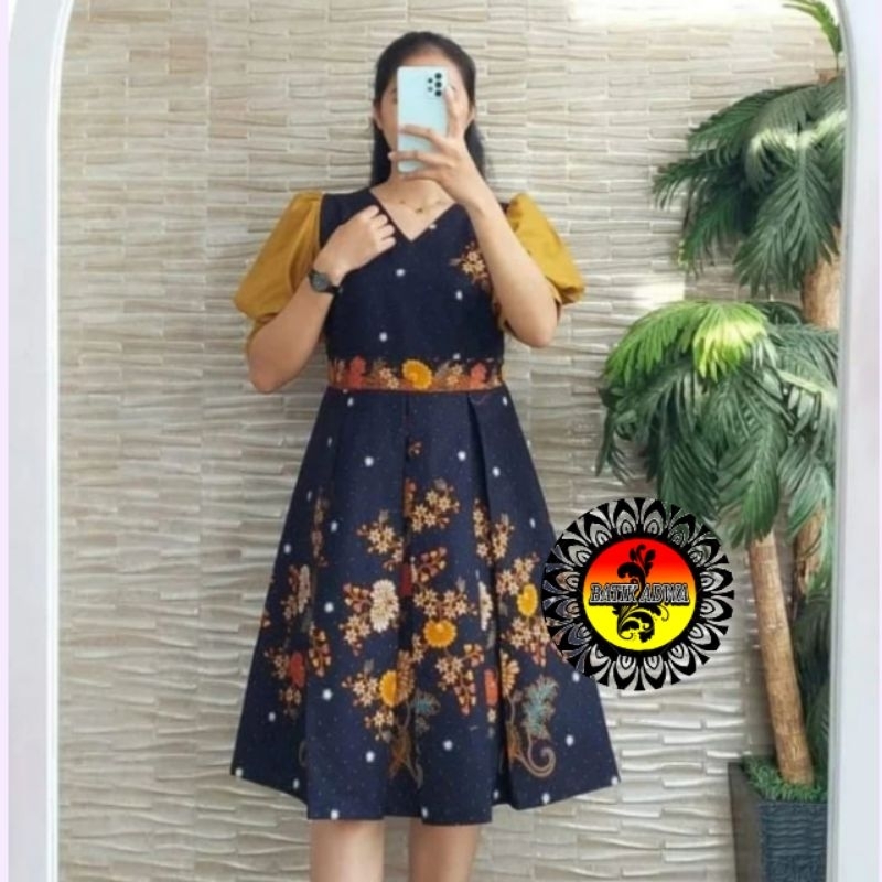 Jual DRESS REMPEL MOTIF BUNGA POLKA C.289 - DRESS BATIK ADWA BAHAN KAIN ...