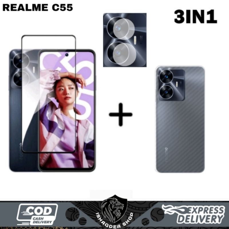 Jual 3IN1 Tempered Glass Warna Realme C55 NFC C63 C51 NFC C53 10 C33 9 PRO PLUS C35 2021 Narzo ...