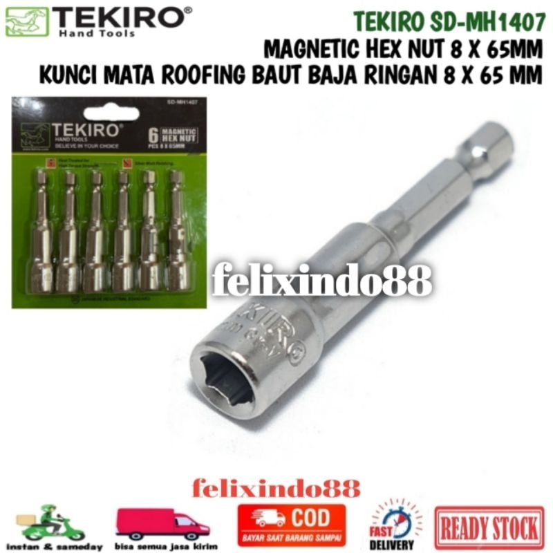Jual TEKIRO KUNCI MATA ROOFING BAUT BAJA RINGAN SET 6 PCS UKURAN 8 X 65 MM ORIGINAL MAGNETIC HEX ...