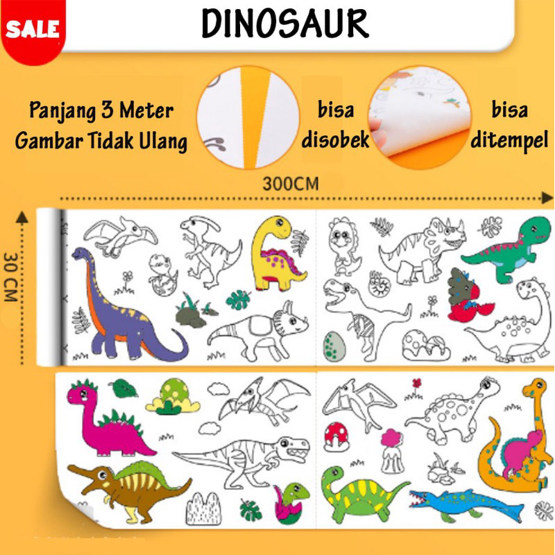 Jual Drawing Roll Kertas Mewarnai Anak Bisa Tempel Sticker Colouring ...