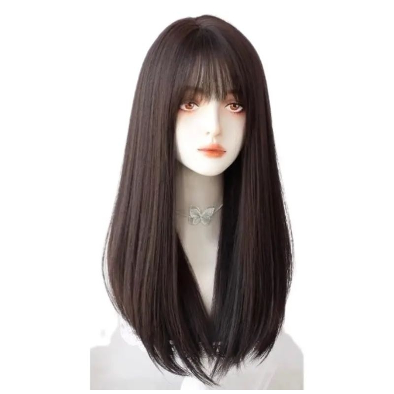 Jual Wig Wanita Hitam Rambut palsu Poni panjang 50cm | Shopee Indonesia