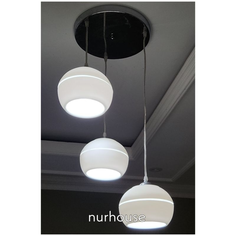 Jual lampu gantung minimalis cabang 3 lampu hias kap bulat | Shopee ...