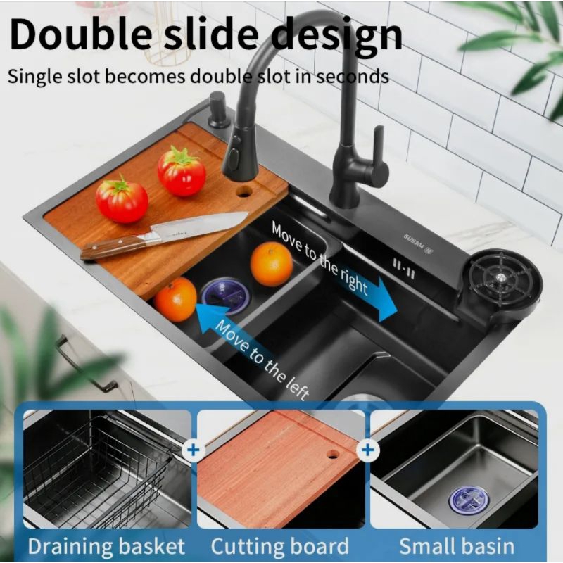 Jual kitchen sink luxury 7545 black/modern sink new model | Shopee ...