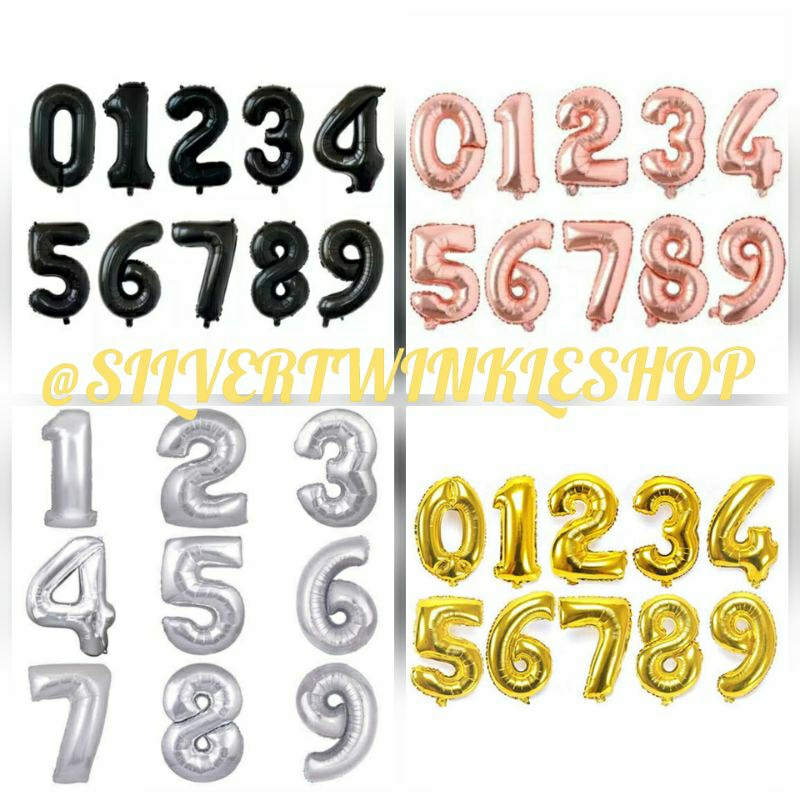 Jual Balon foil angka jumbo 80cm 32 inch number gold emas silver ballon ...