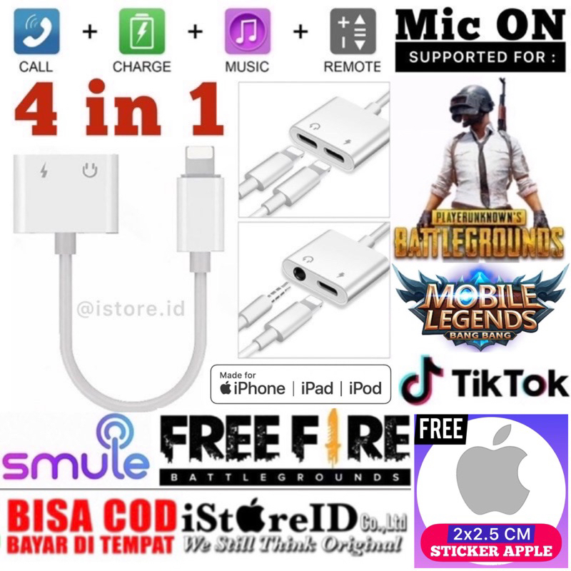 Jual (COD) [OPEN MIC] Splitter 4 IN 1 Lightning Adapter 3.5mm Kabel ...