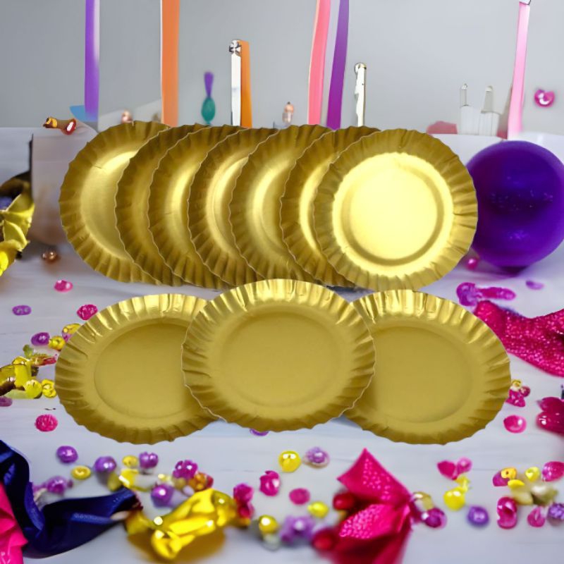 Jual Piring Kue Ulang Tahun /Piring Kue Gold / Paper Plate Gold /Piring Kue Warna Emas Kw 1 (Isi ...