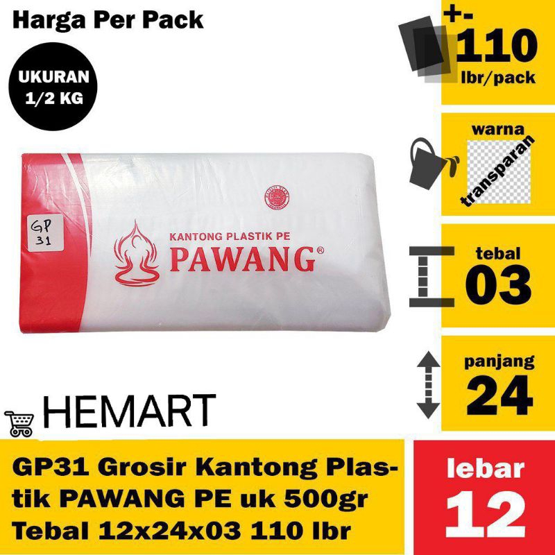 Jual PLASTIK PAWANG PE Ukuran 1/2 Kg Tebal 12x24x03 Isi 110 Lembar ...