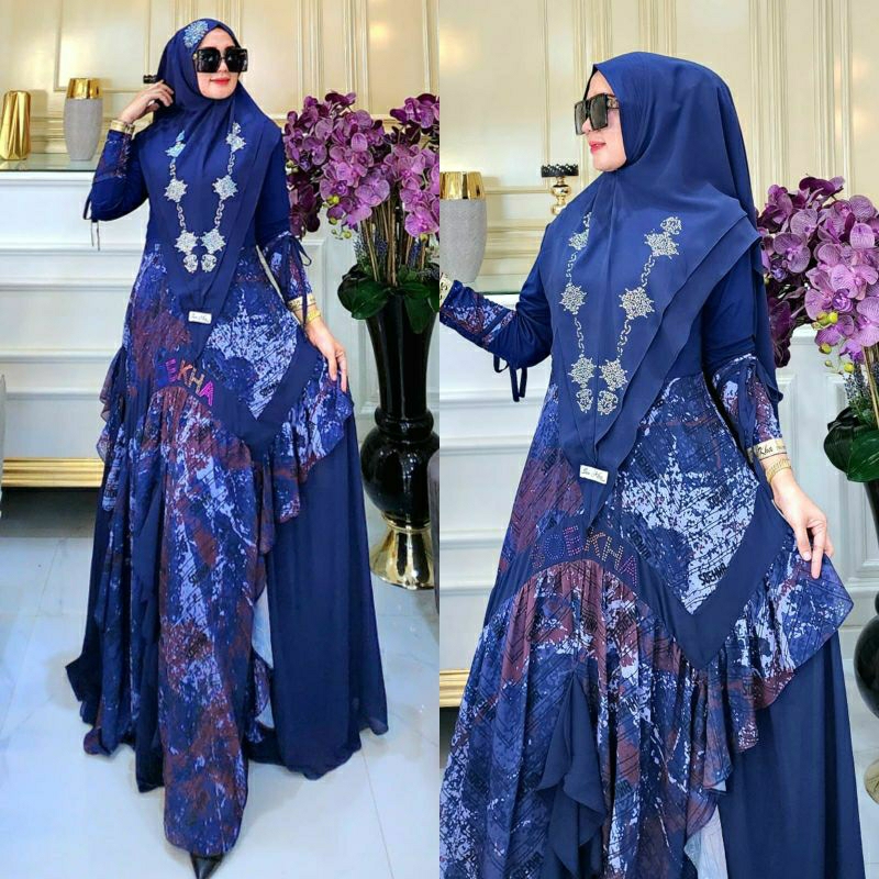 Jual Set Gamis Labinka Syari by Soekha Premium Ceruty Motif Printing ...