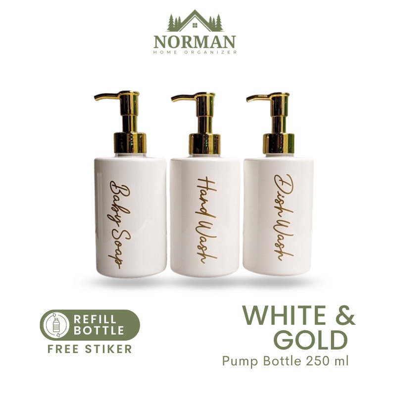 Jual Refill Bottle Putih Glosy Pump Gold 250Ml / Botol Refil Sabun Cair ...